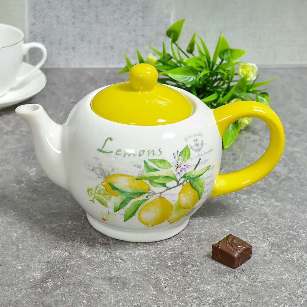 Чайник заварочный 0,95л керамический, серия 'Лимоны', белый/желтый