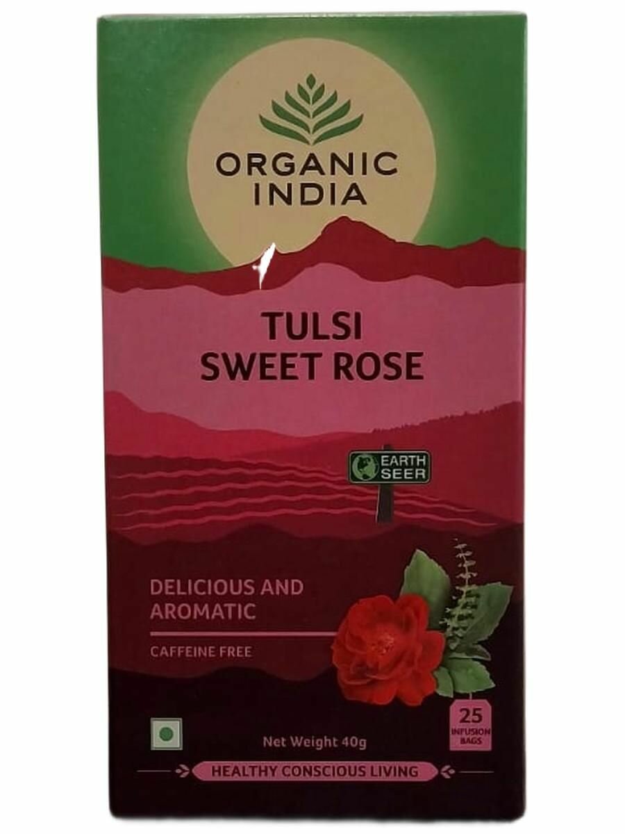 Тулси сладкая роза. Tulsi sweet rose. Organic India. (25 пакетиков в упаковке).