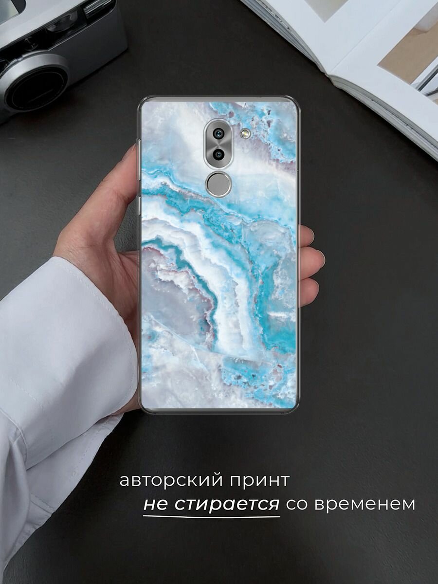 Чехол на Honor 6X / Хонор 6Х с принтом "Нежно-голубой мрамор" — фото 1