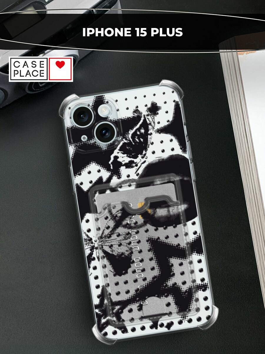 Чехол на Apple iPhone 15 Plus (Айфон 15 Плюс) с картой и принтом "Стильный черный 2"