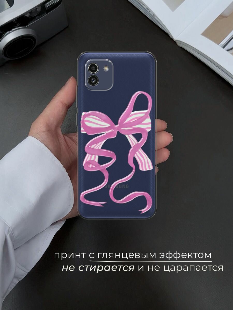Чехол на Samsung Galaxy A03 / Самсунг Галакси А03 с принтом "Полосатый розовый бант 2" — фото 1