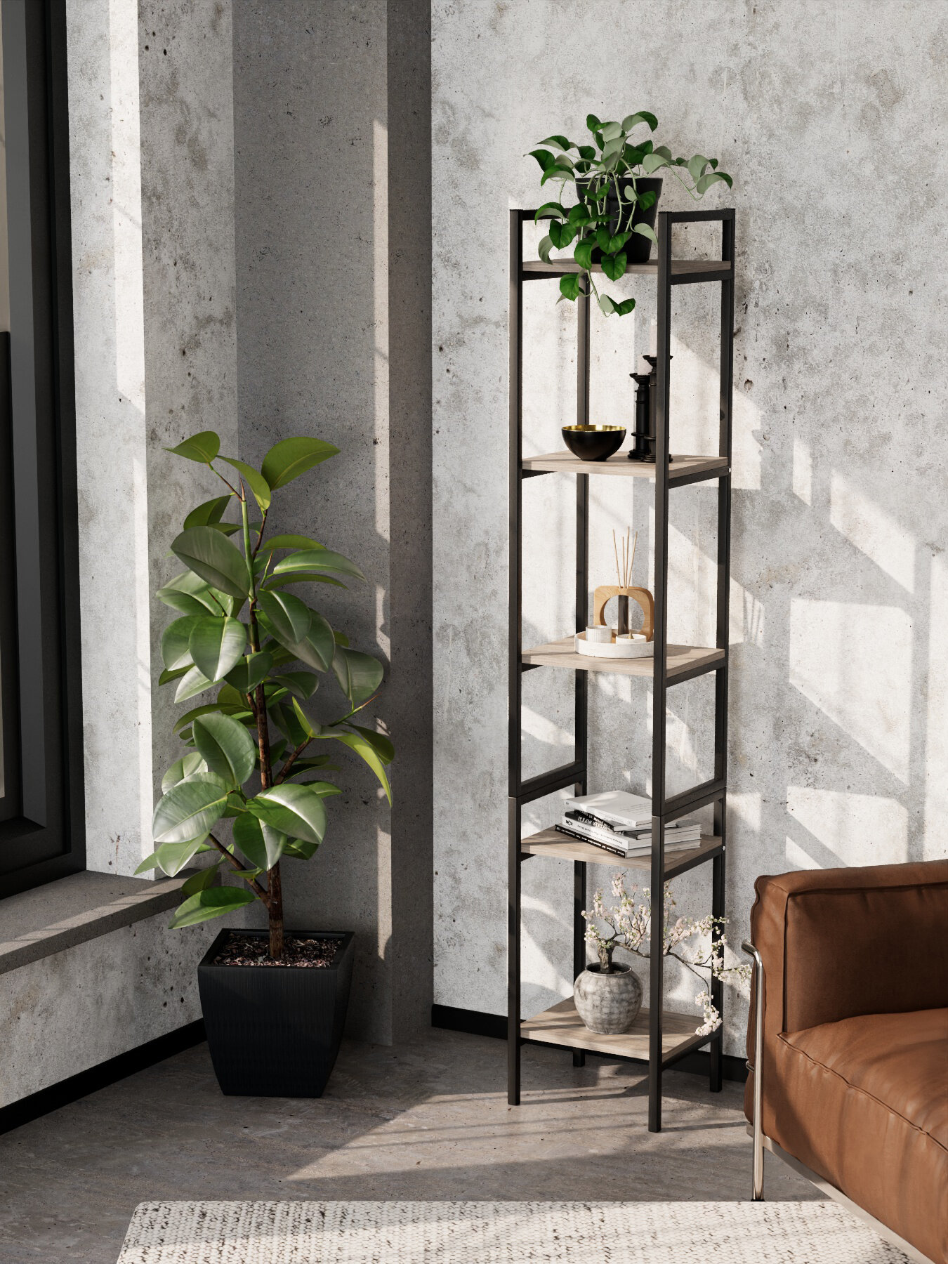 Стеллаж узкий высокий металлический лофт