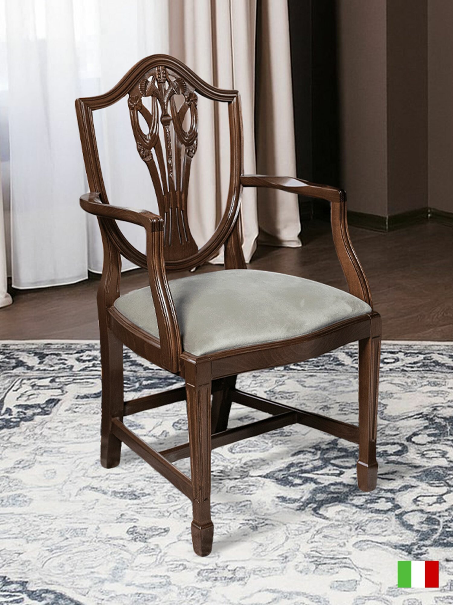 Стул-кресло деревянный принц уэльский, массив бука, темный орех , без патины , светло-коричневый