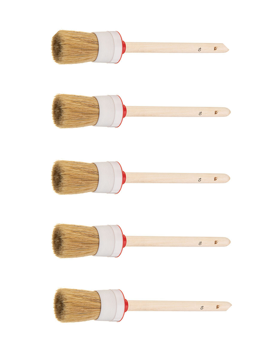 Кисть малярная круглая натуральная щетина деревянная ручка d40 мм для эмалей и лаков на алкидной основе (5 шт.)