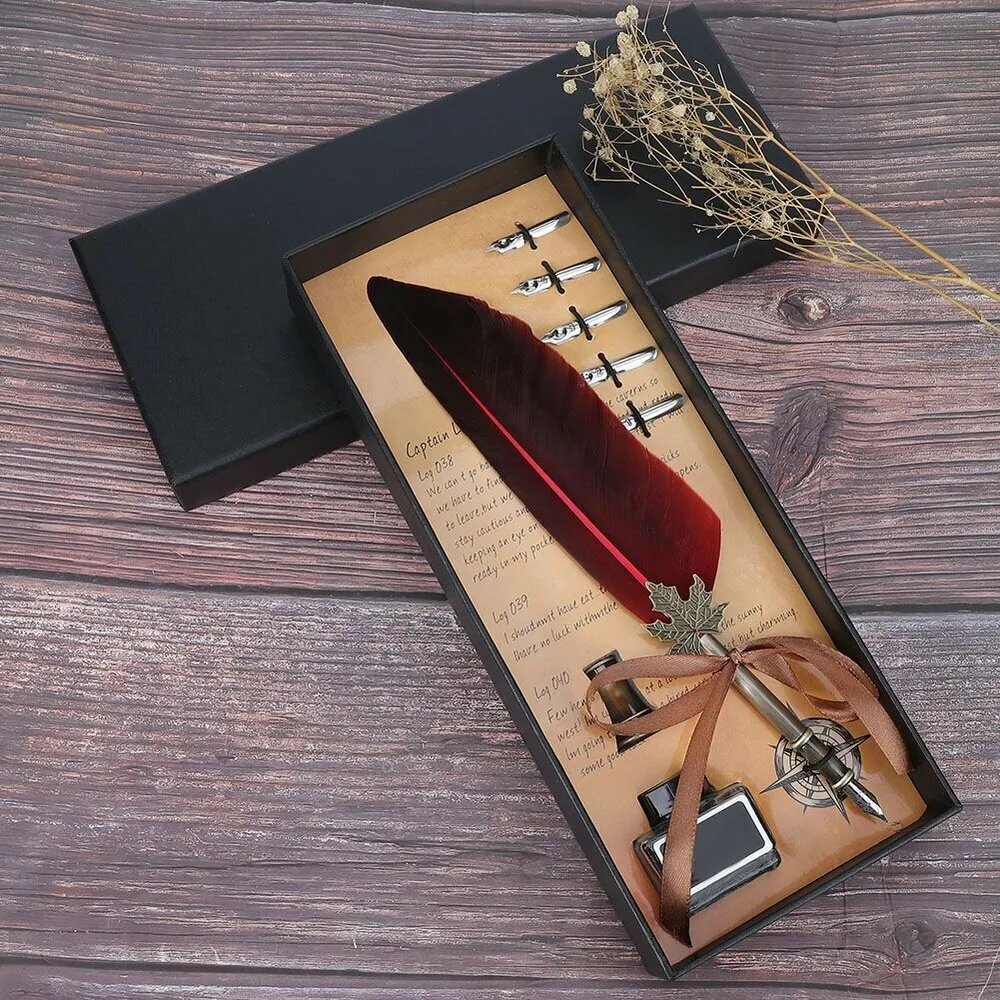 Винтажное перьевое перо Гарри Поттер с подставкой и чернильницей - набор для каллиграфии в подарочной коробке