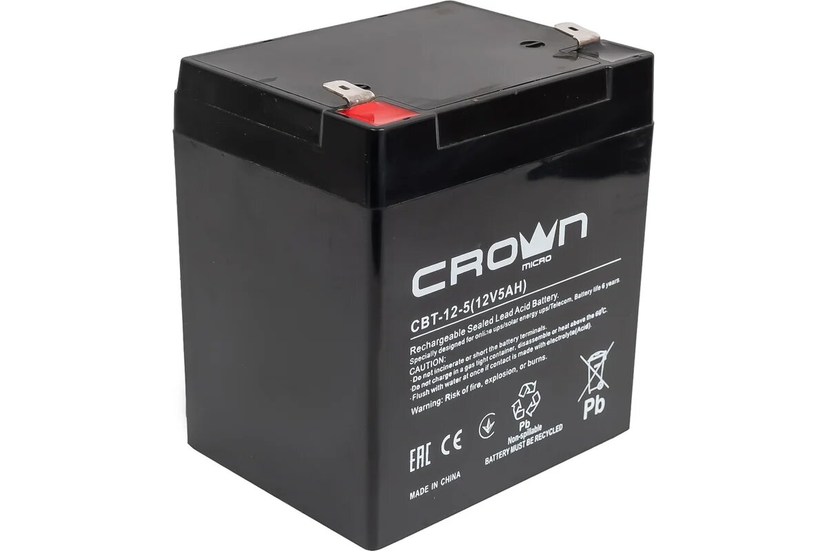 CROWN СВТ-12-5 аккумулятор 12 В 5 Ач CM000001652 свинцово-кислотный элемент для ИБП