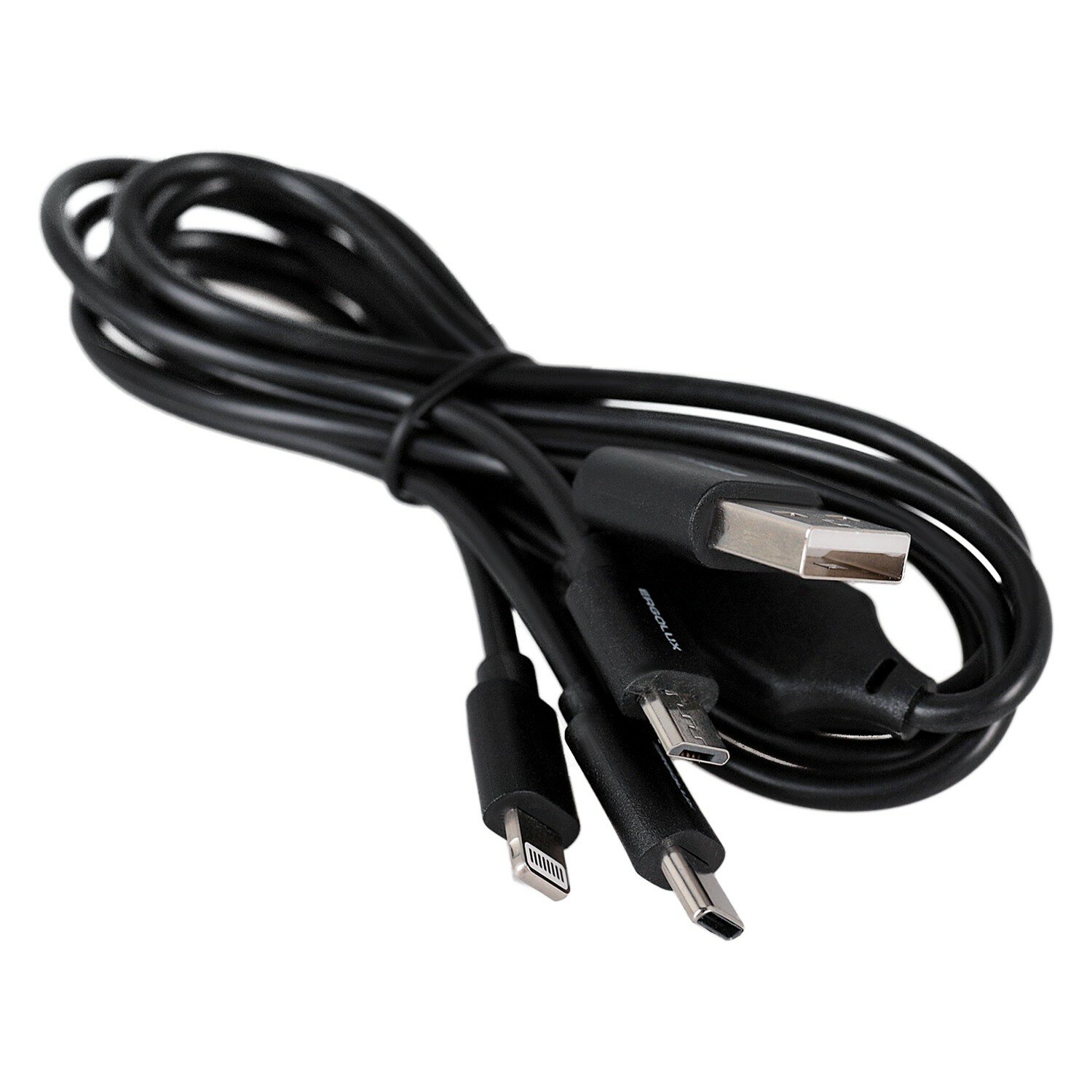 Ergolux ELX-CDC05-C02 3в1 кабель Micro USB Lightning Type-C 3A 1.2 м черный