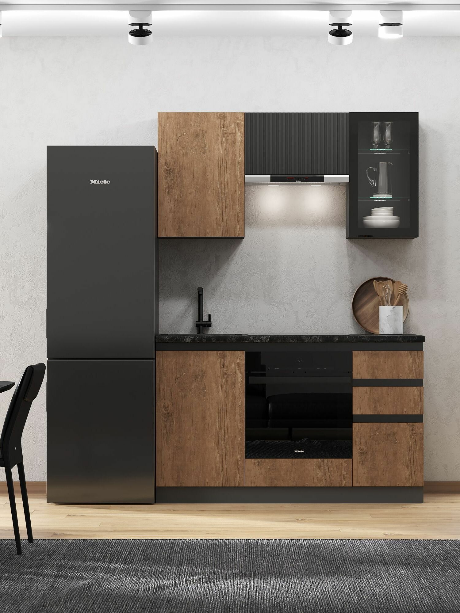 Кухонный гарнитур Техно-6 1,5м амазония/графит софт со столешницей миф