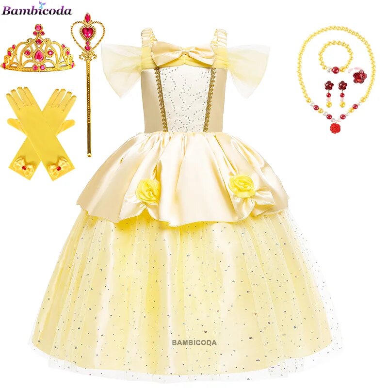 Платье принцессы Белль BAMBICODA для косплея 3-12 лет Желтый, 5T(120), Package list 3-04