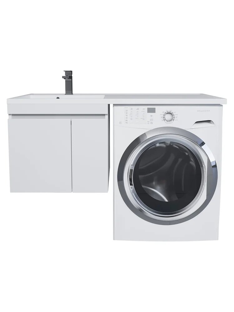 Тумба с раковиной Uperwood Magenta 50 L подвесная, под стиральную машину, 110, 5 см, белая, матовая, из ЛДСП, с дверками, раковина для ванной, прямоугольная
