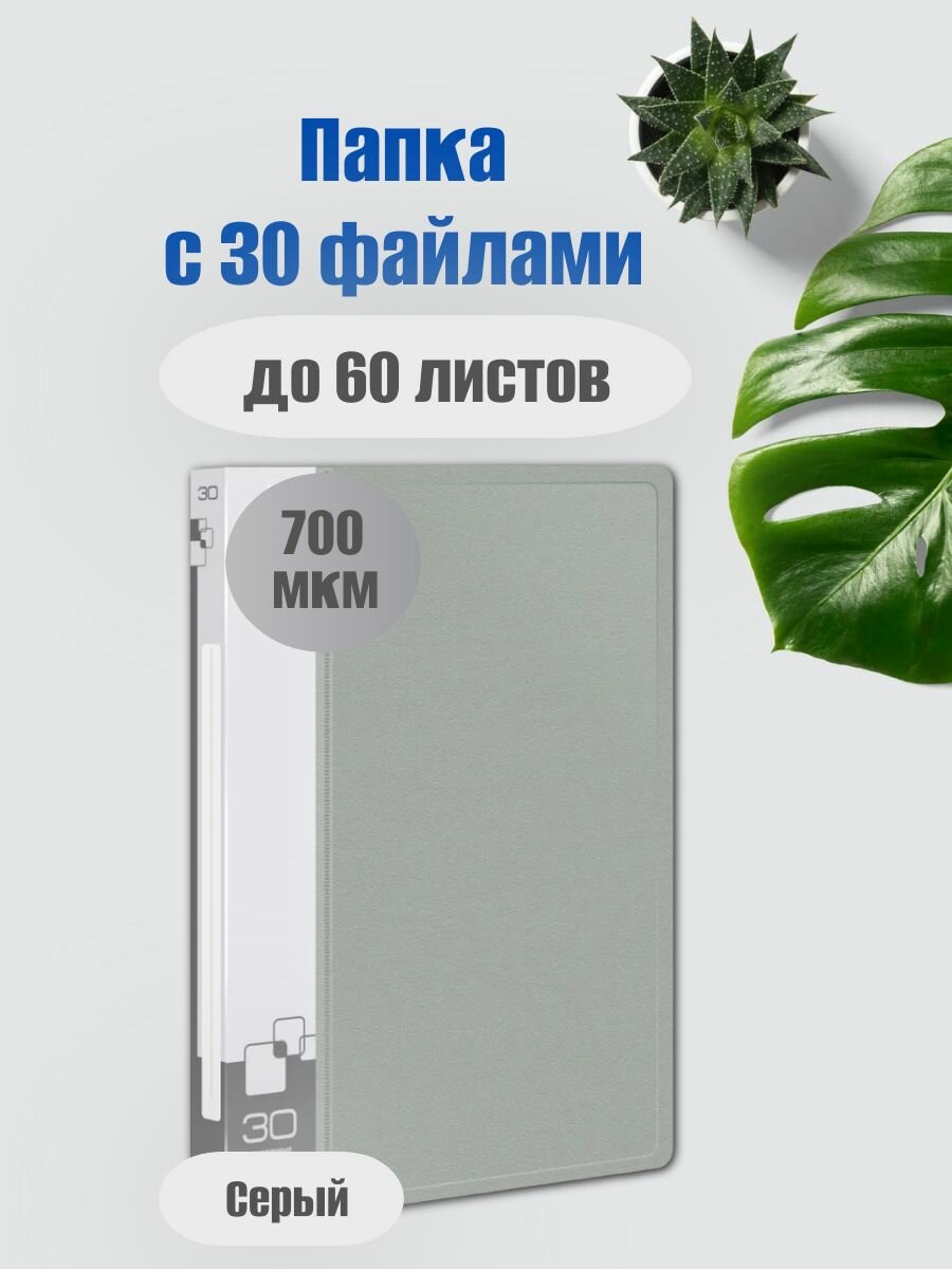 Папка с файлами A4 Консул, 30 вкладышей, 700 мкм, цвет серый