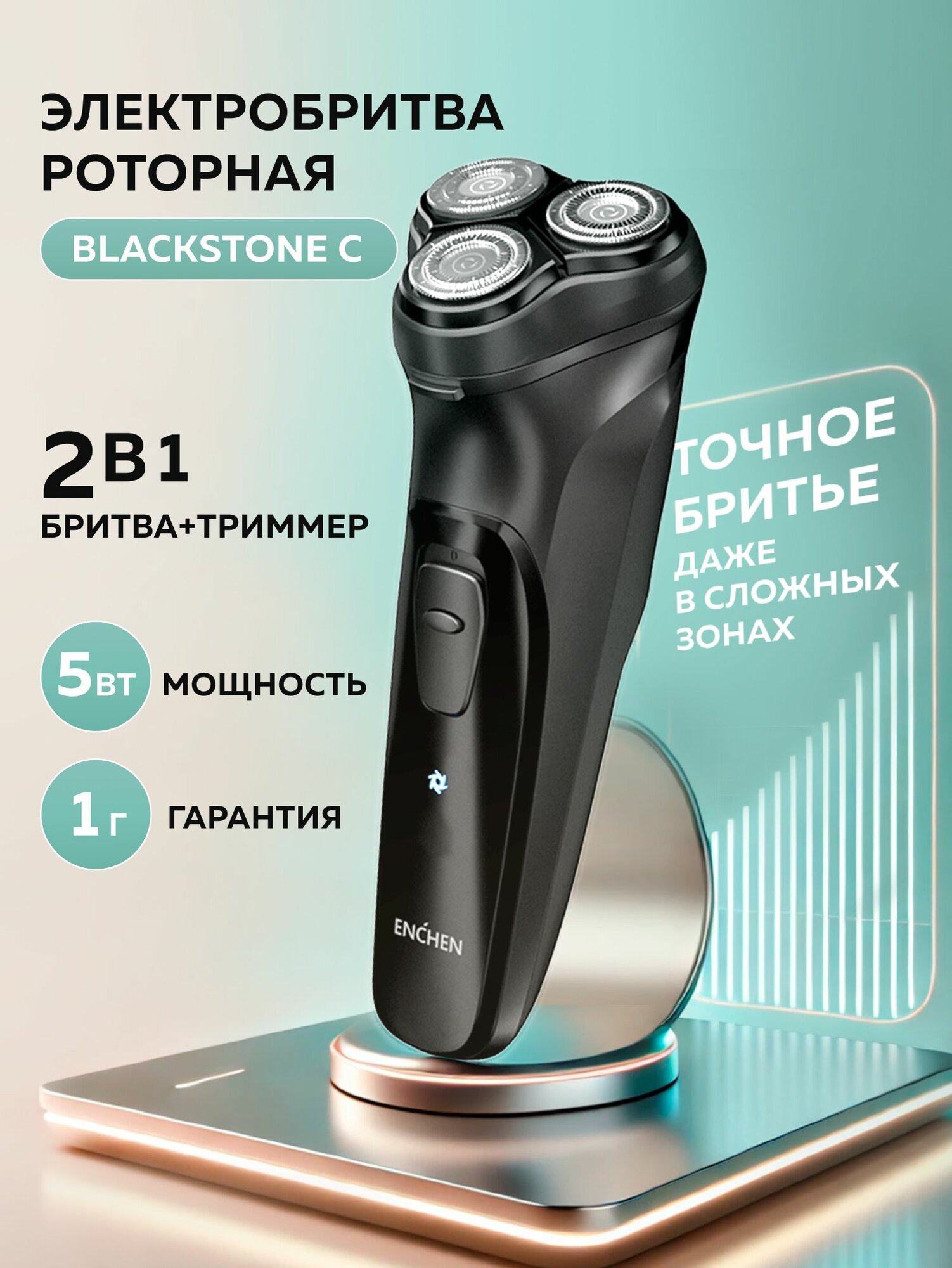 Электробритва для мужчин Enchen BlackStone C 2 в 1, бритва электрическая.
