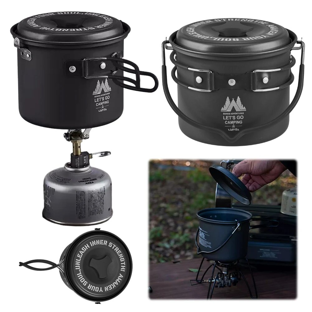 Алюминиевая портативная походная кастрюля 1,4 л со складными ручками, уличная кастрюля с крышкой, посуда для кемпинга, пешего туризма, пикника, путешествий