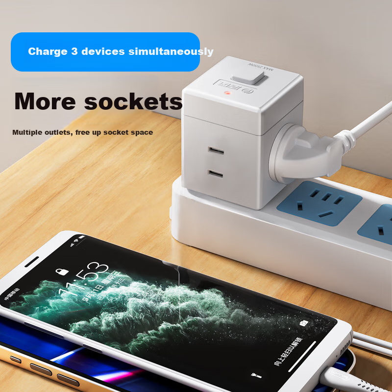 Kyfen Magic Cube Socket Wireless Power Strip Converter with USB/Type-C Multi-function Switched Extension Board Pink QF-M16C