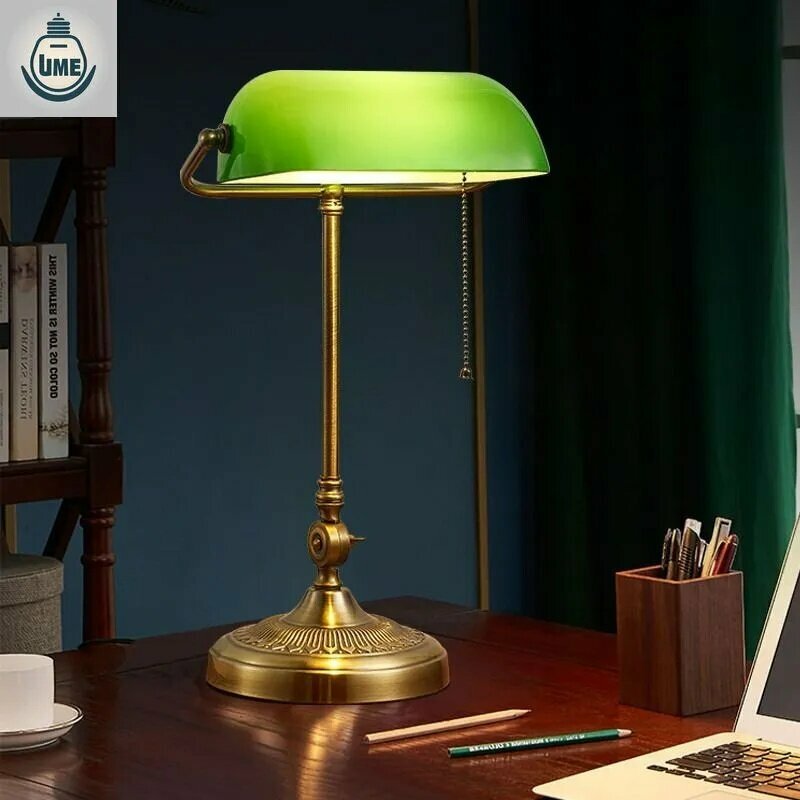Зеленая лампа настольная ретро банкира винтажная-zjj