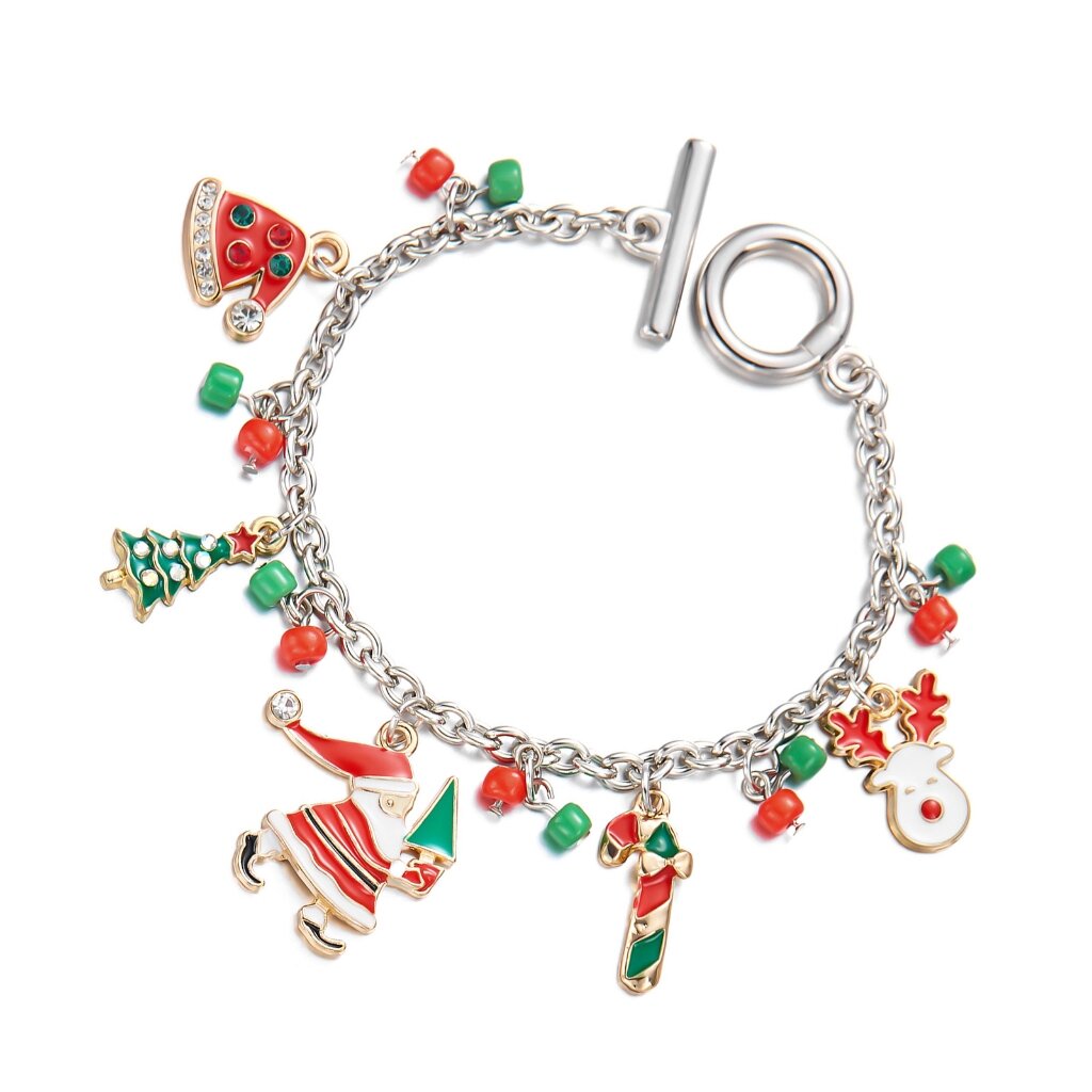 Рождественский браслет с подвесками Санта, ёлка и олень, ручной работы, праздничный подарок для женщин