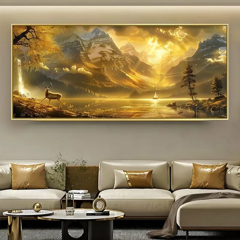 Алмазная мозаика 100х50см (94х44см) на холсте без подрамника "Осенний пейзаж", полный макет/ роспись стразами/ алмазная вышивка