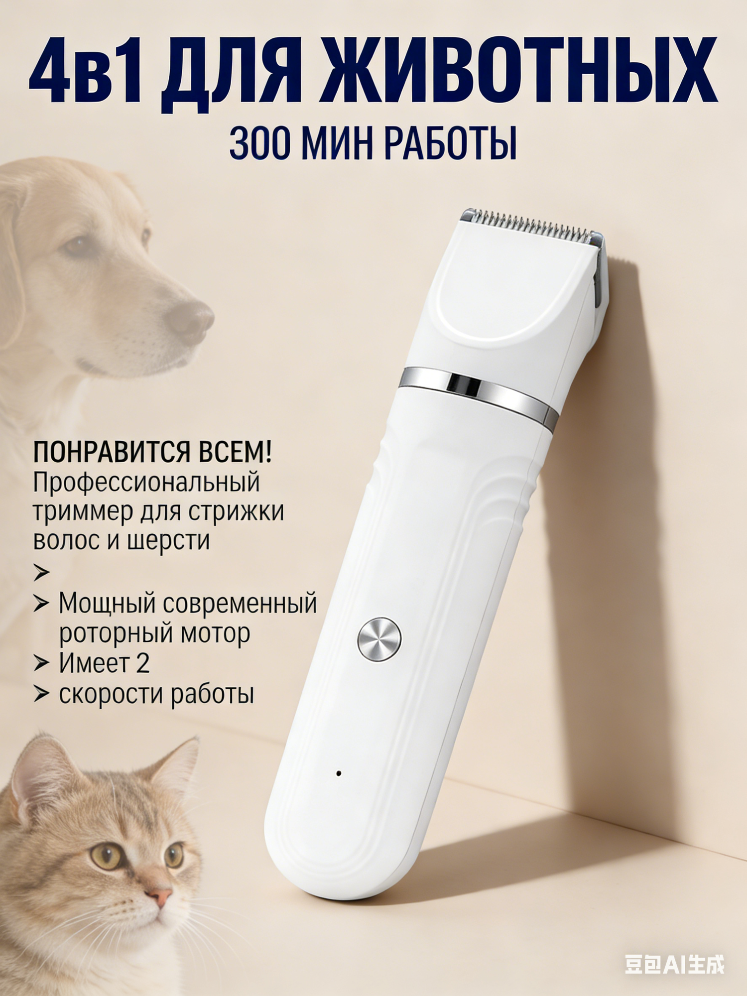 Машинка для стрижки животных /Профессиональный триммер/ Машинка для стрижки собак и кошек беспроводная