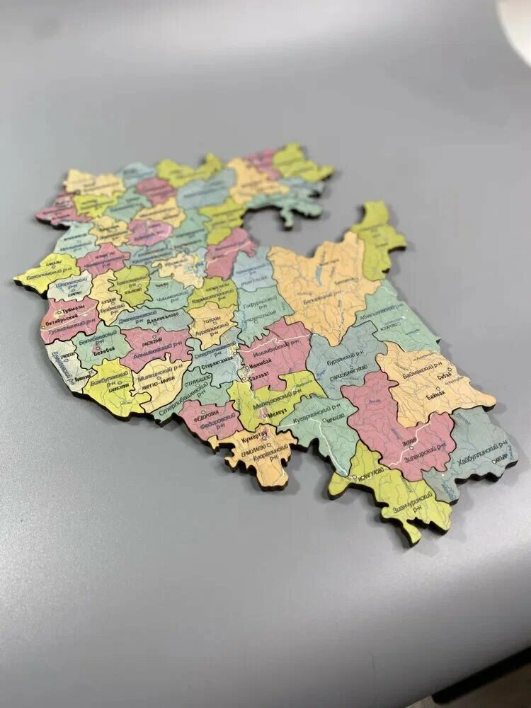 Карта пазл Республика Башкортостан 54 элемента магнит деревянная упаковка 39х50 см