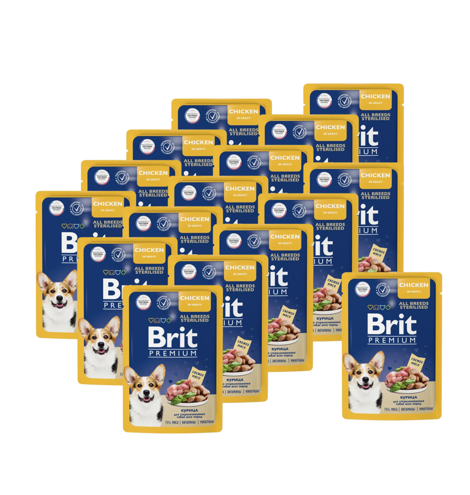 BRIT PREMIUM, Пауч для взрослых стерилизованных собак всех пород, Курица в соусе, 85г x 16 шт.
