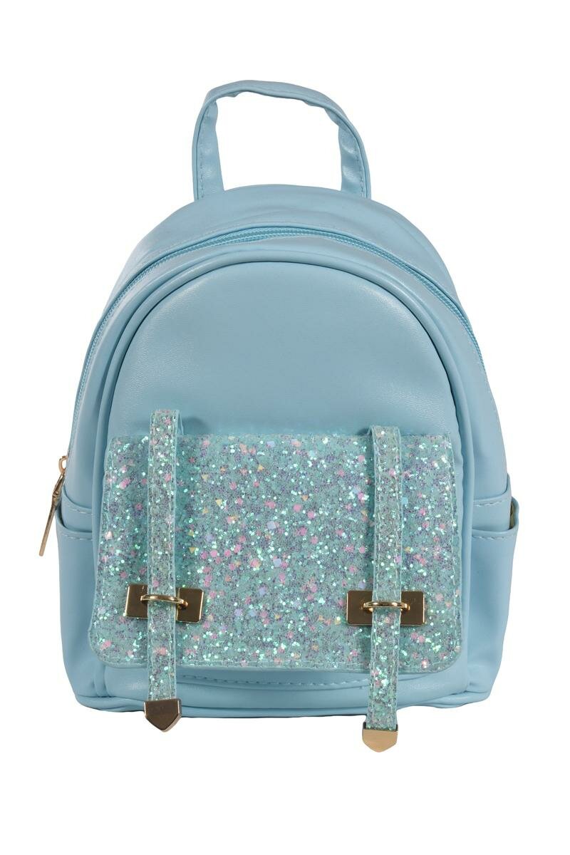 Рюкзак детский голубой с блестящим карманом, 1 отделение, иск. кожа, 8л, для девочки