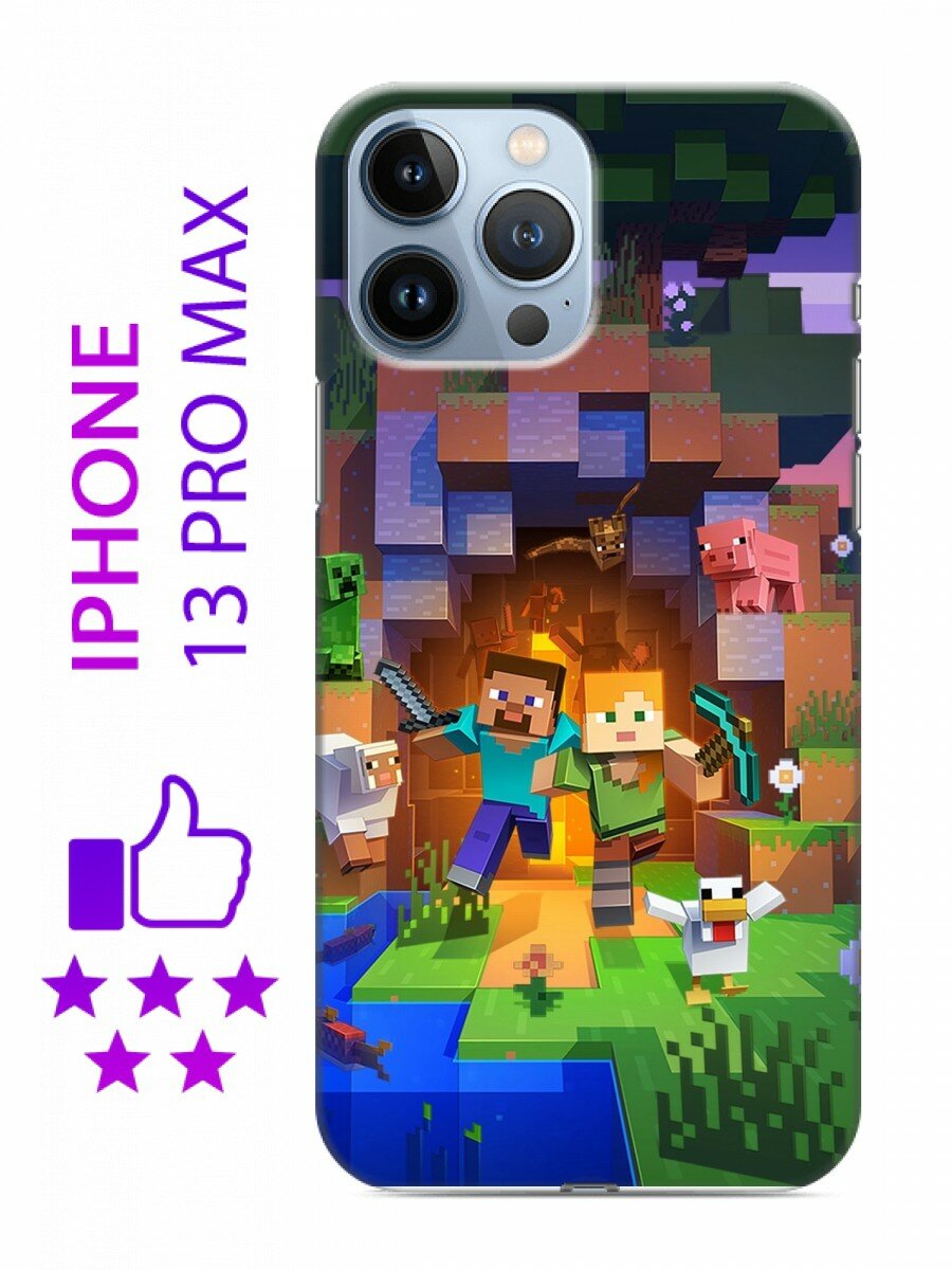 Чехол для Iphone 13 Pro Max с принтом для мальчиков Майнкрафт постер (Айфон 13 Про Макс)