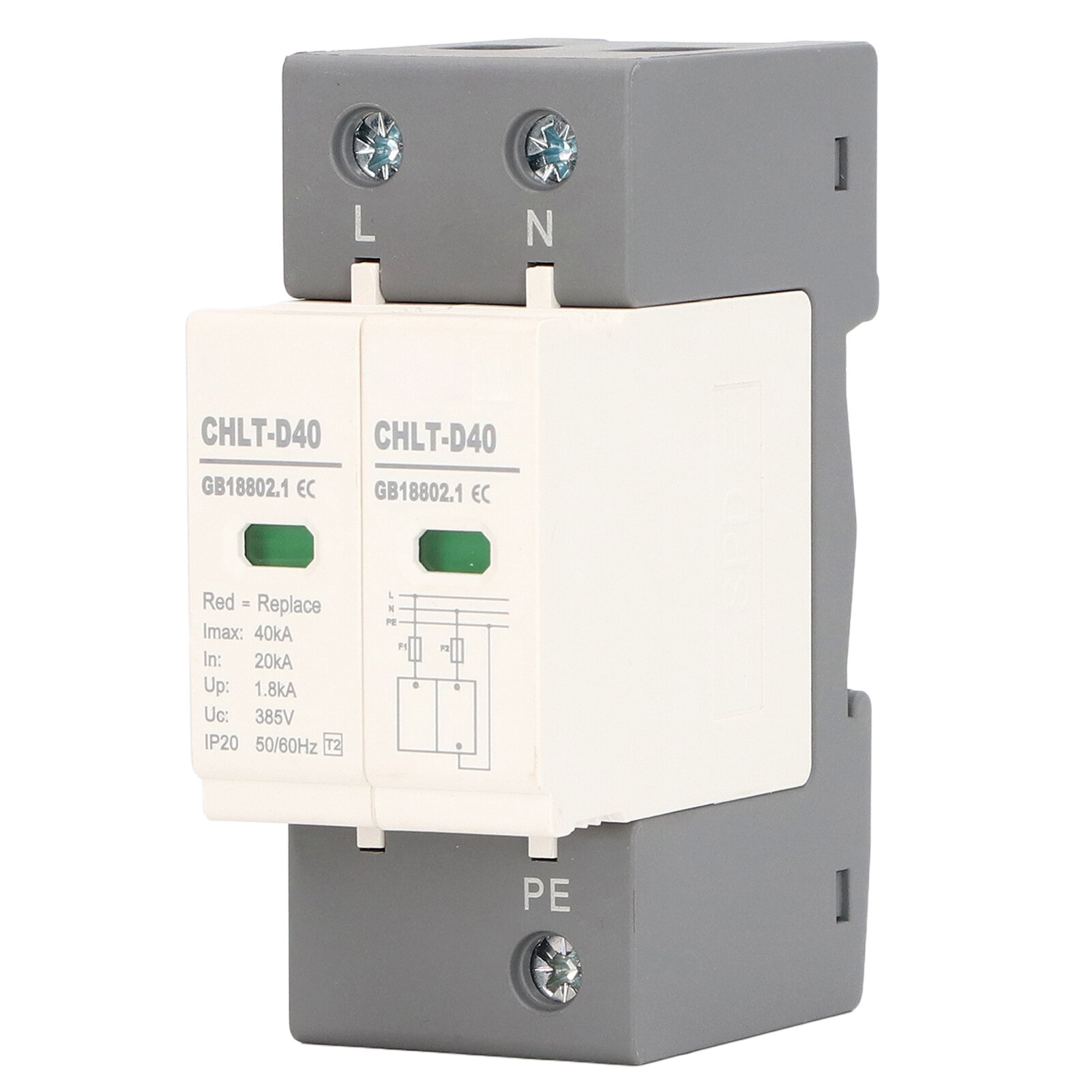 Устройство защиты от перенапряжения переменного тока Модульная конструкция Огнестойкий разрядник быстрого реагирования 2P 40KA 385V