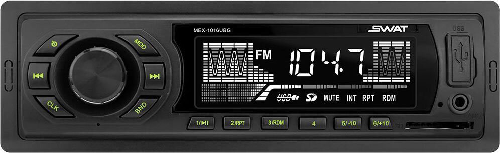 Медиа ресивер SWAT "MEX-1016UBG/1 din", цвет: черный, зеленый, 4х50 Вт, MP3, USB, SD