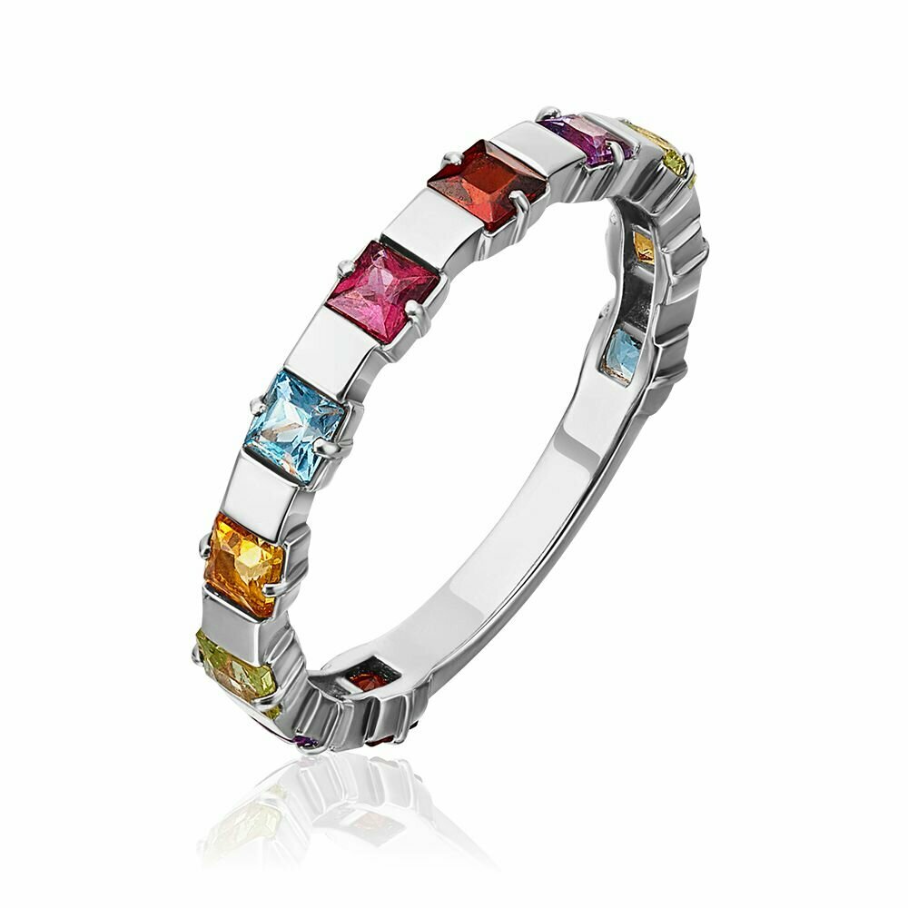 Кольцо, белое золото, 585 проба, родирование, цитрин, топаз, аметист, хризолит, родолит, гранат