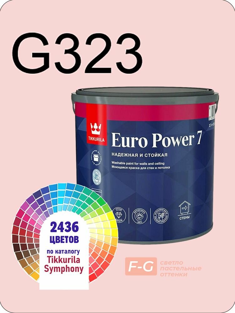 Краска для стен и потолков Tikkurila Euro Power 7 2,7л. светло-пастельные оттенки G323