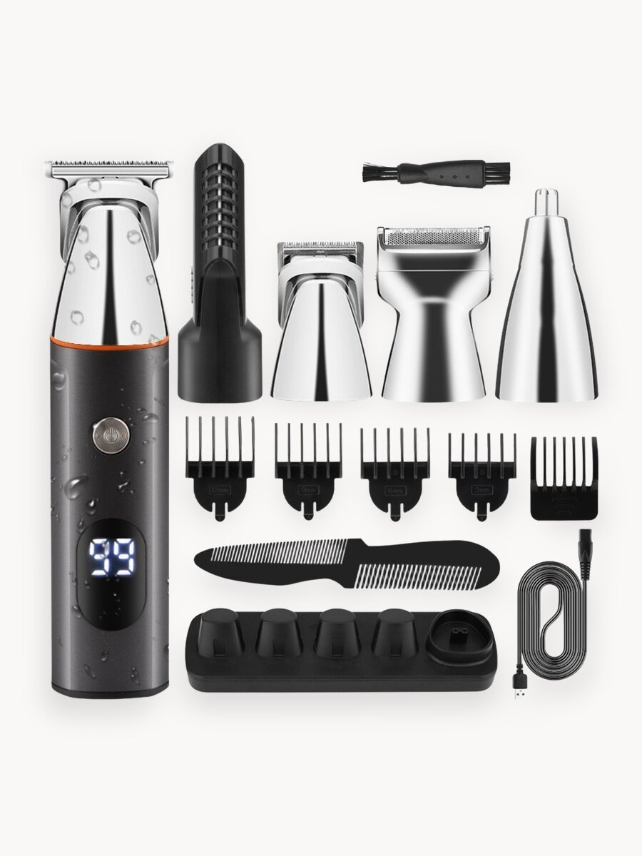 Триммер Xiaomi Youpin LK-881, для бороды, волос, тела, USB, 5 насадок, нержавеющая сталь, серебристый