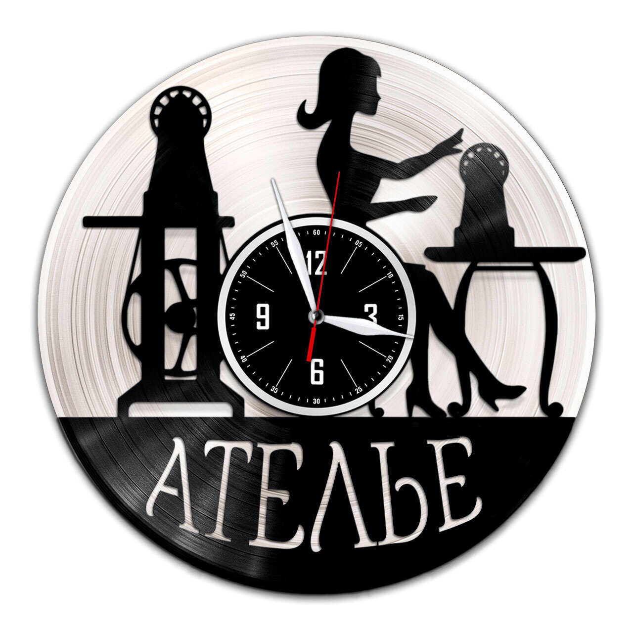 Ателье - настенные часы из виниловой пластинки (с серебряной подложкой)