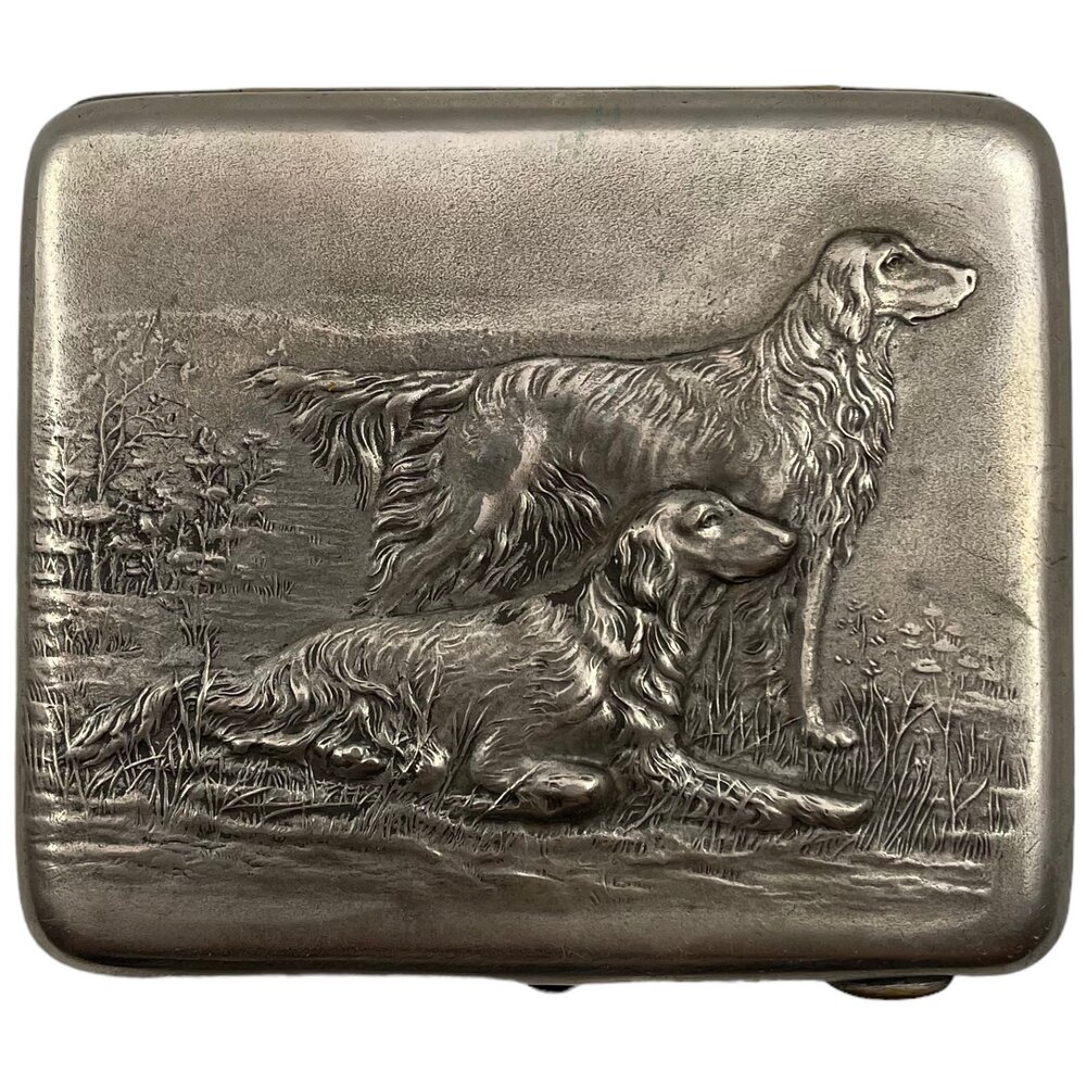 Портсигар "Русская охота", латунь, хромирование, 1940-1948 г, СССР