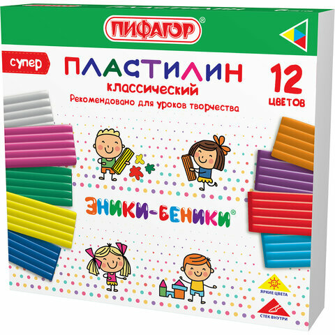 Пластилин классический пифагор "эники-беники супер", 12 цветов, 240 грамм, стек, 106429 (цена за 1 ед. товара)