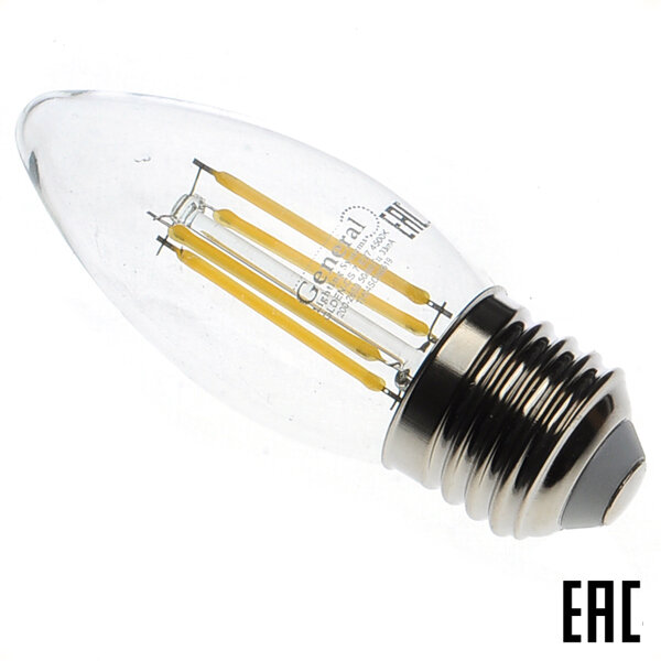 Лампа филаментная светодиодная 4Вт Filament прозрачная E27 4500К "свеча" холодный белый свет (4 шт. в комплекте)