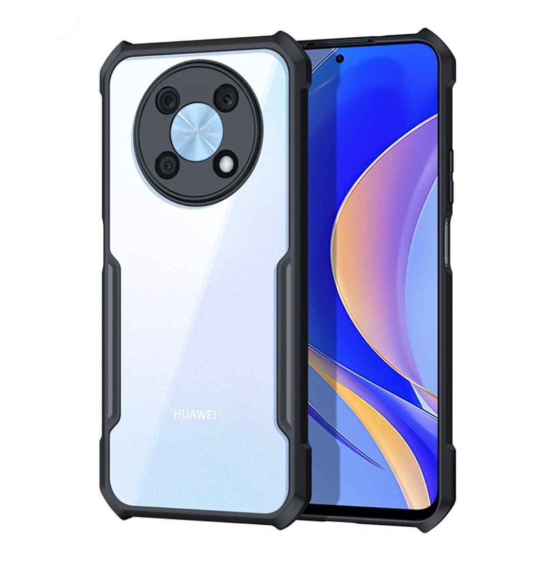 Чехол-накладка для Huawei Nova Y90 Enjoy 50 Pro из силикона c прозрачной пластиковой задней стенкой с черной окаемкой