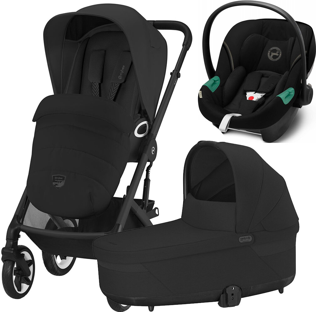 Cybex Talos S LUX с автокреслом Aton S2 i-Size | 3-в-1 (Moon Black на шасси Black с дождевиком прогулочного блока 2023)