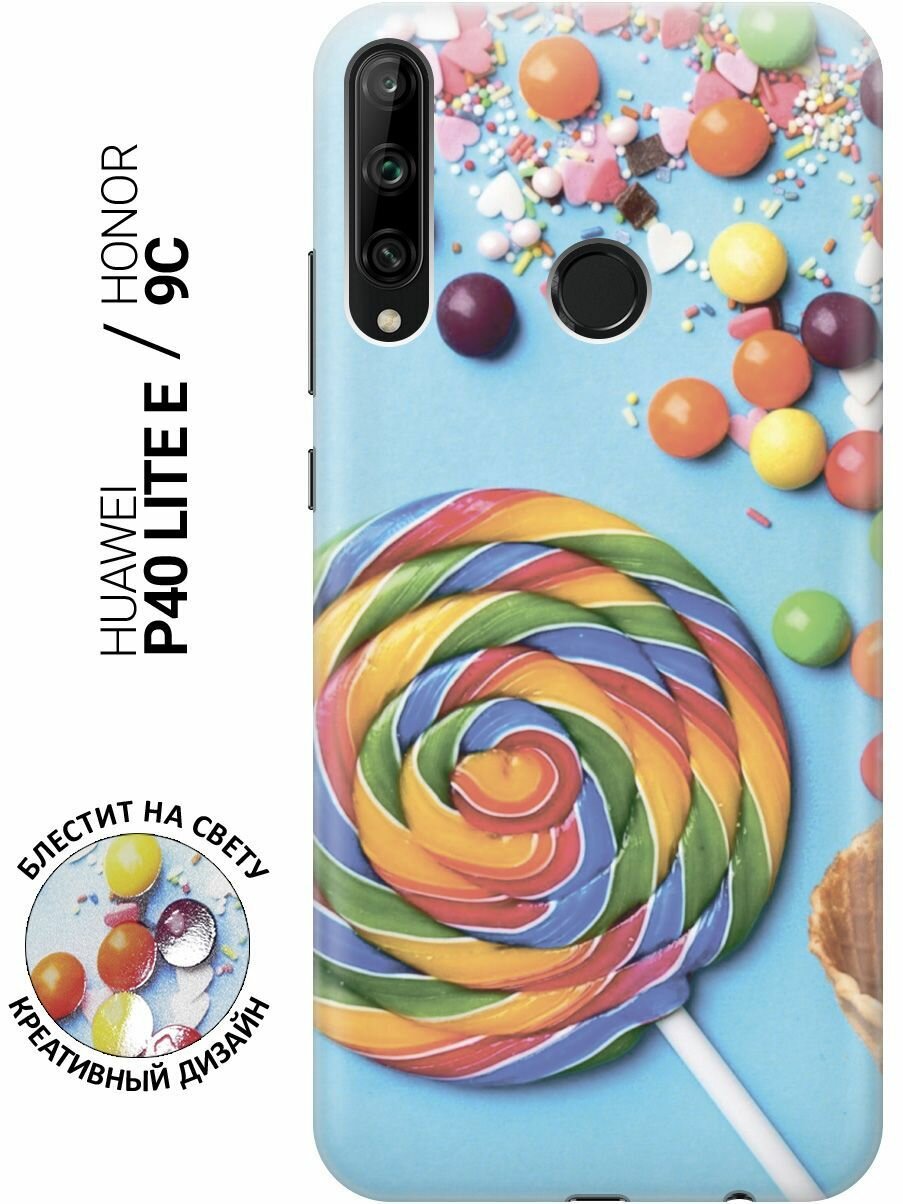 Силиконовый чехол на Huawei P40 Lite E, Honor 9C, Хуавей П40 Лайт Е, Хонор 9С с эффектом блеска "Разноцветный леденец"