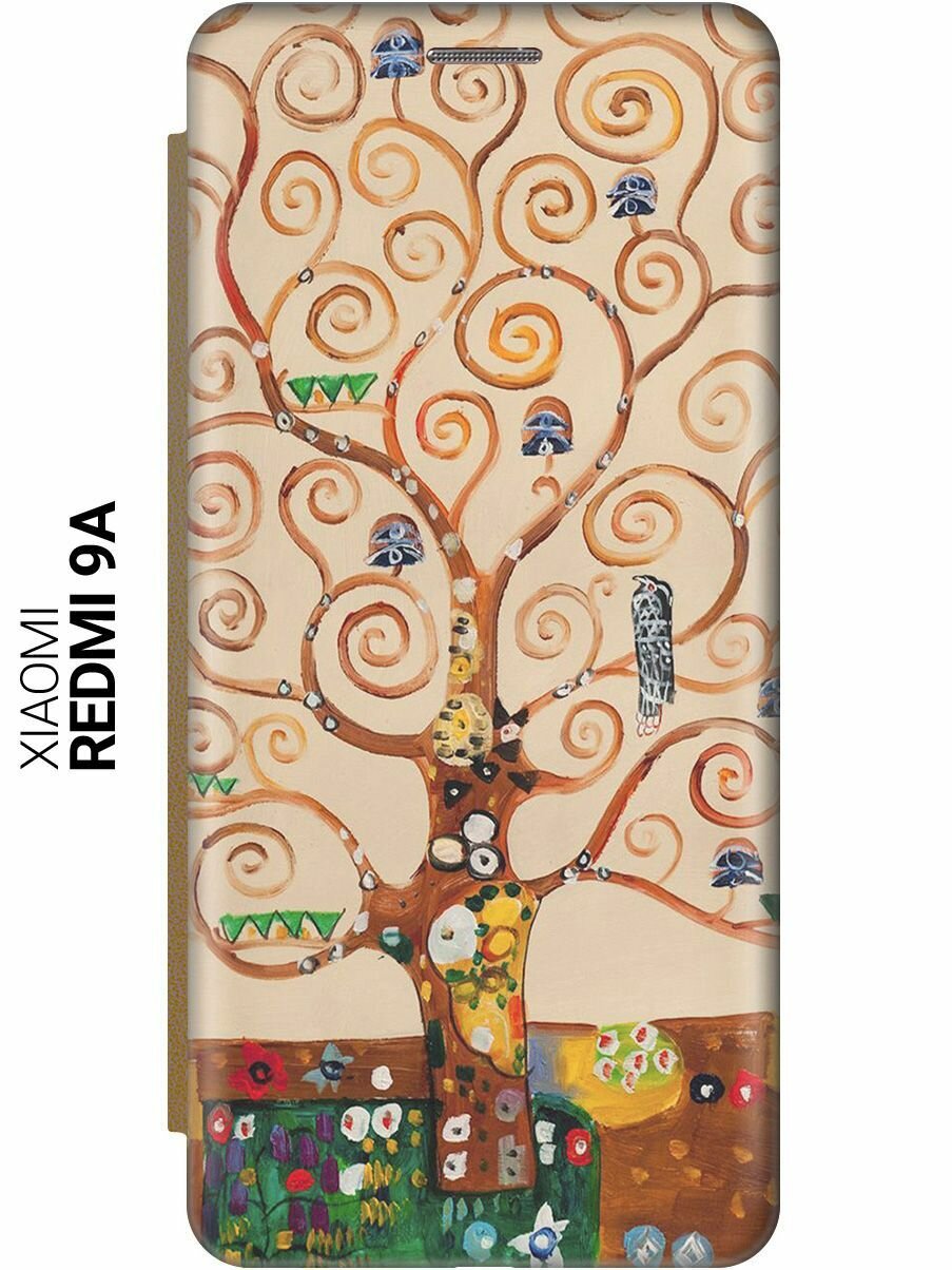 Чехол-книжка на Xiaomi Redmi 9A, Сяоми Редми 9А c принтом "Климт" золотистый