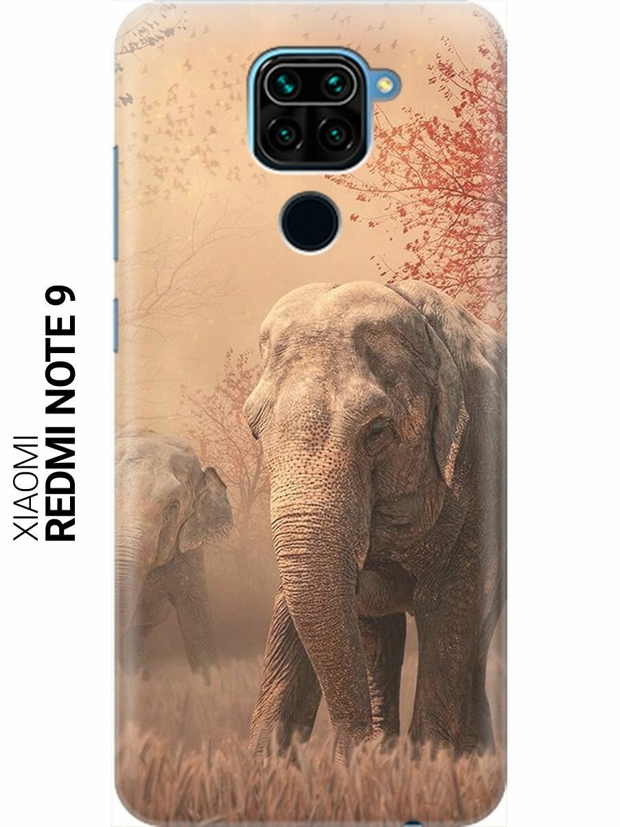 Силиконовый чехол на Xiaomi Redmi Note 9, Сяоми Редми Ноут 9 с принтом "Закатный песочный слон"