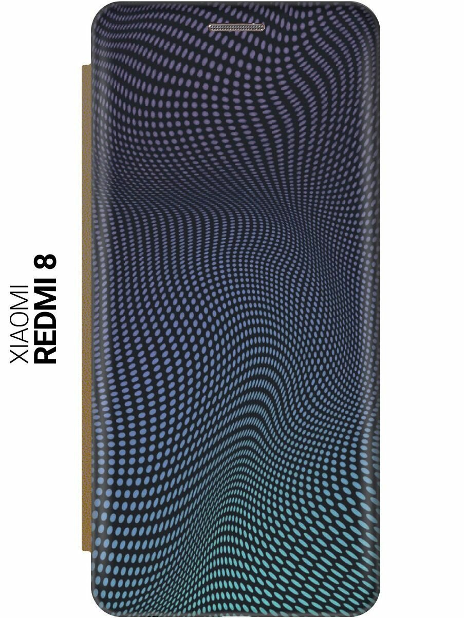 Чехол-книжка на Xiaomi Redmi 8, Сяоми Редми 8 c принтом "Изгибы из точек" золотистый