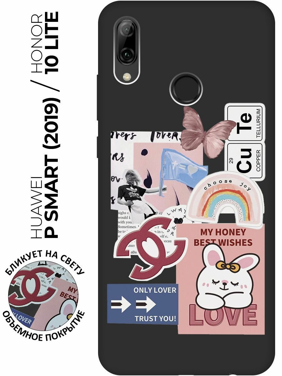 Матовый чехол Cute Stickers для Honor 10 Lite / Huawei P Smart (2019) / Хуавей П Смарт (2019) / Хонор 10 Лайт с 3D эффектом черный