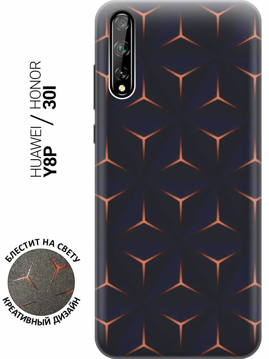 Силиконовый чехол на Huawei Y8P, Honor 30i, Хуавей У8Р, Хонор 30ай с эффектом блеска "Темные пирамиды"