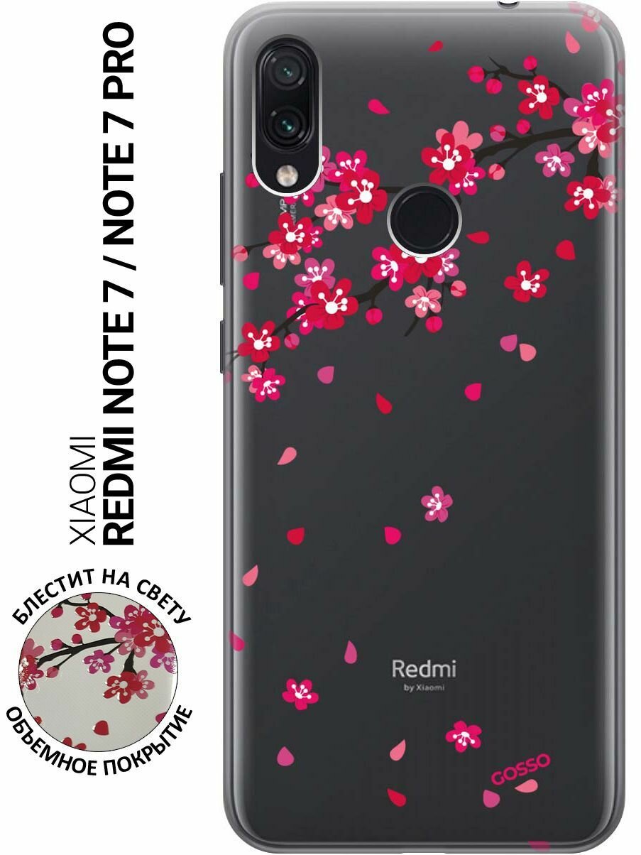 Ультратонкий силиконовый чехол-накладка Transparent для Xiaomi Redmi Note 7, Note 7 Pro с 3D принтом "Sakura"