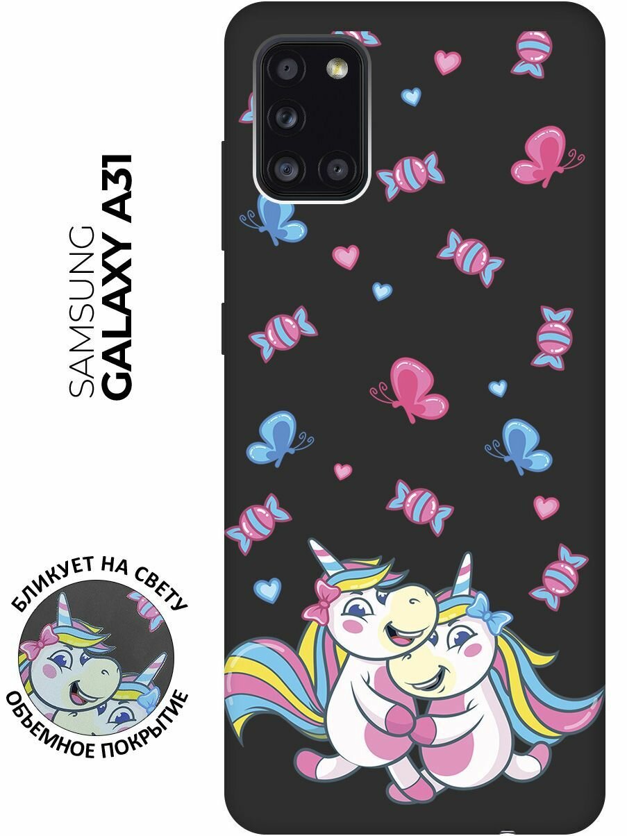 Матовый чехол Unicorns and Candies для Samsung Galaxy A31 / Самсунг А31 с 3D эффектом черный