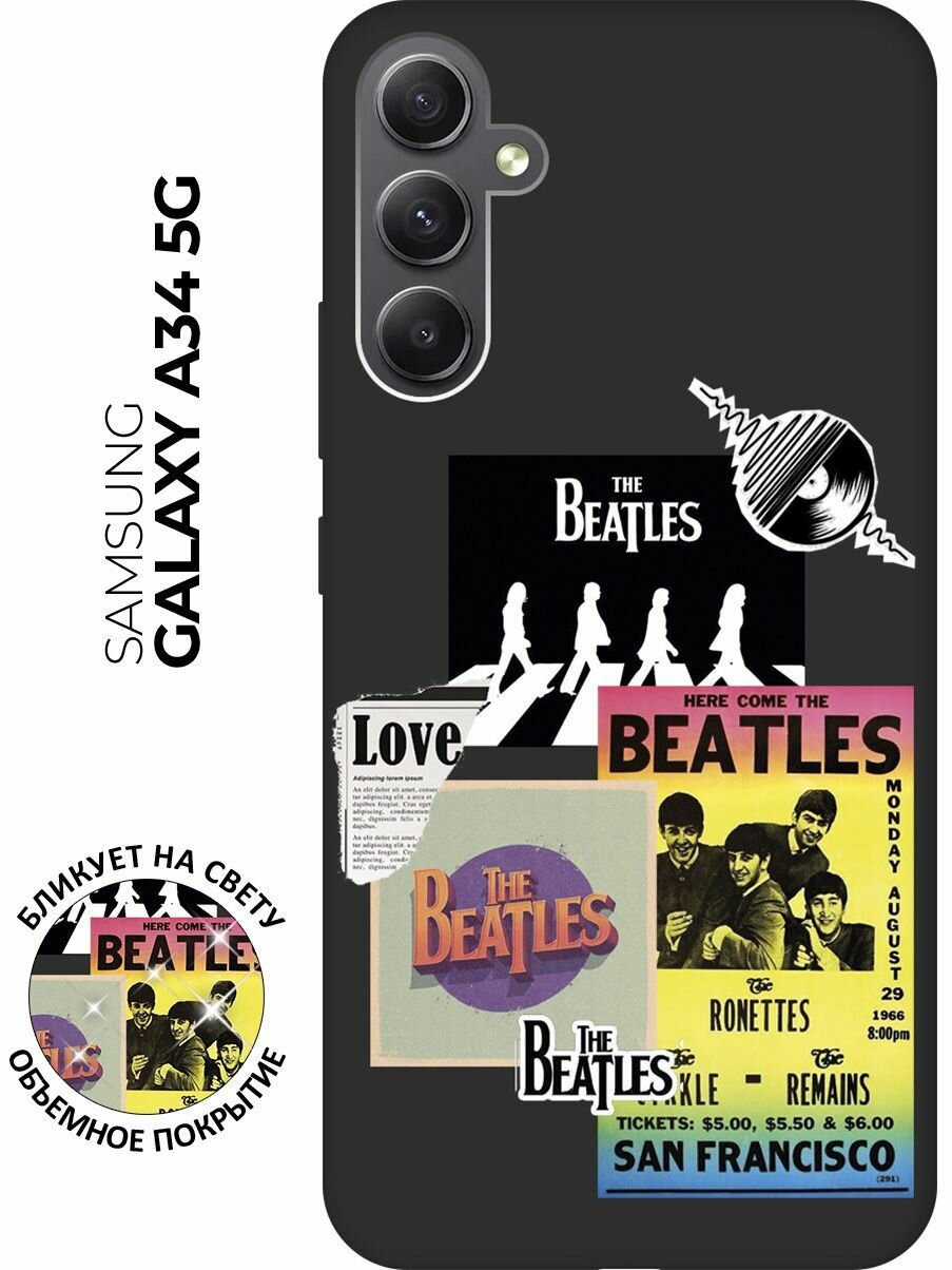 Матовый чехол Beatles Stickers для Samsung Galaxy A34 5G / Самсунг А34 с 3D эффектом черный