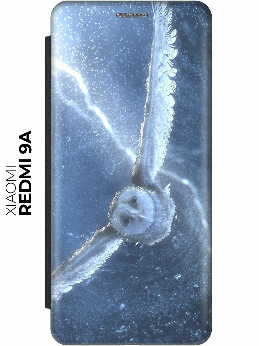 Чехол-книжка Сова в полёте на Xiaomi Redmi 9A / Сяоми Редми 9А черный