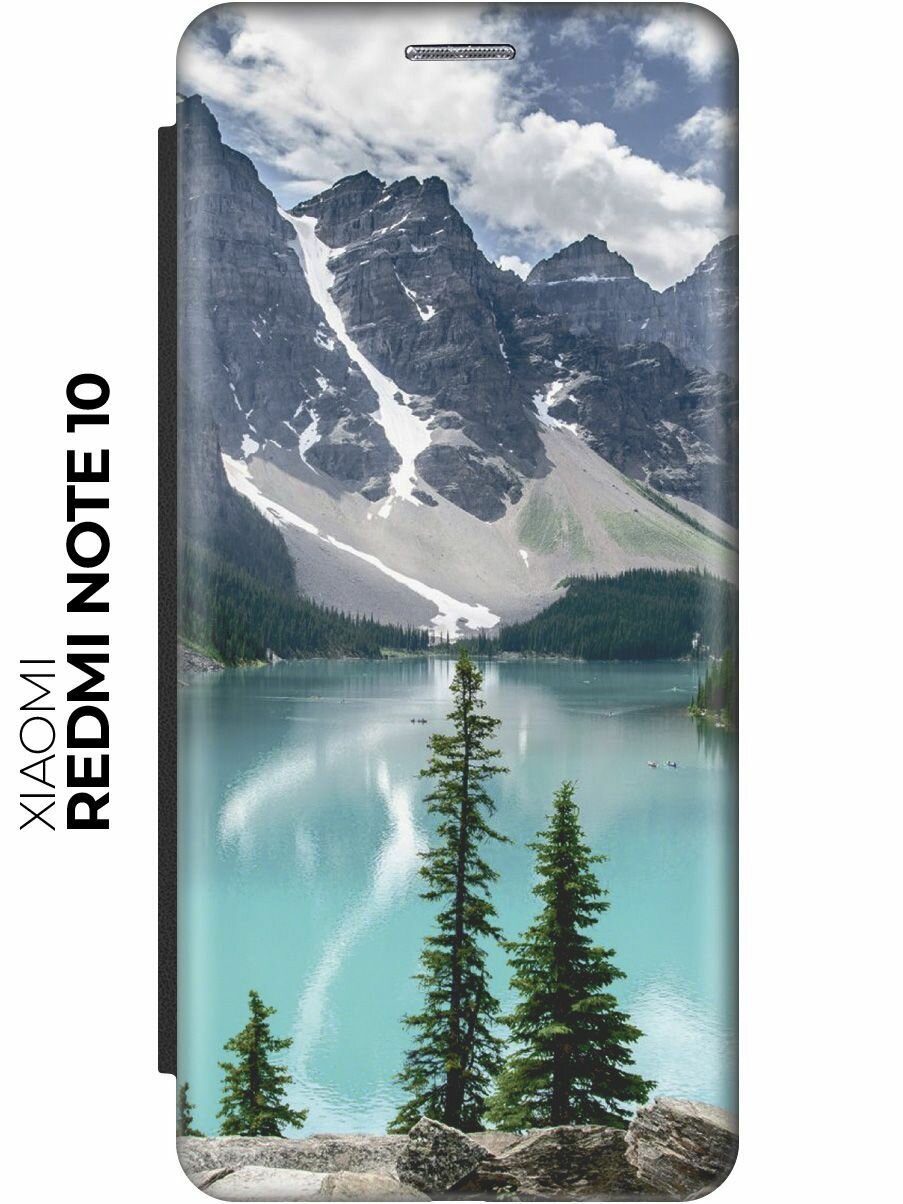 Чехол-книжка Озеро и горы на Xiaomi Redmi Note 10 / Note 10S / Poco M5s / Сяоми Редми Ноут 10 / Ноут 10С / Поко М5с черный