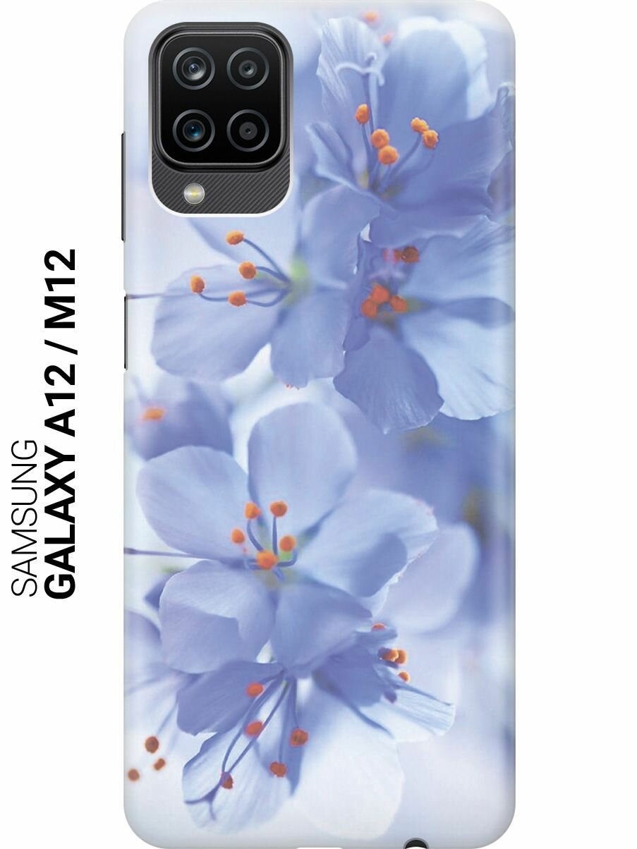 Силиконовый чехол на Samsung Galaxy A12, M12, Самсунг А12, М12 с принтом "Лазурные орхидеи"