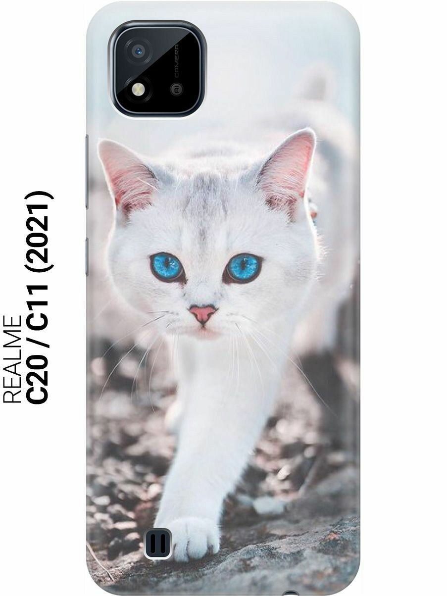 Ультратонкий силиконовый чехол-накладка для realme C20, C11 (2021) с принтом "Голубоглазый кот"